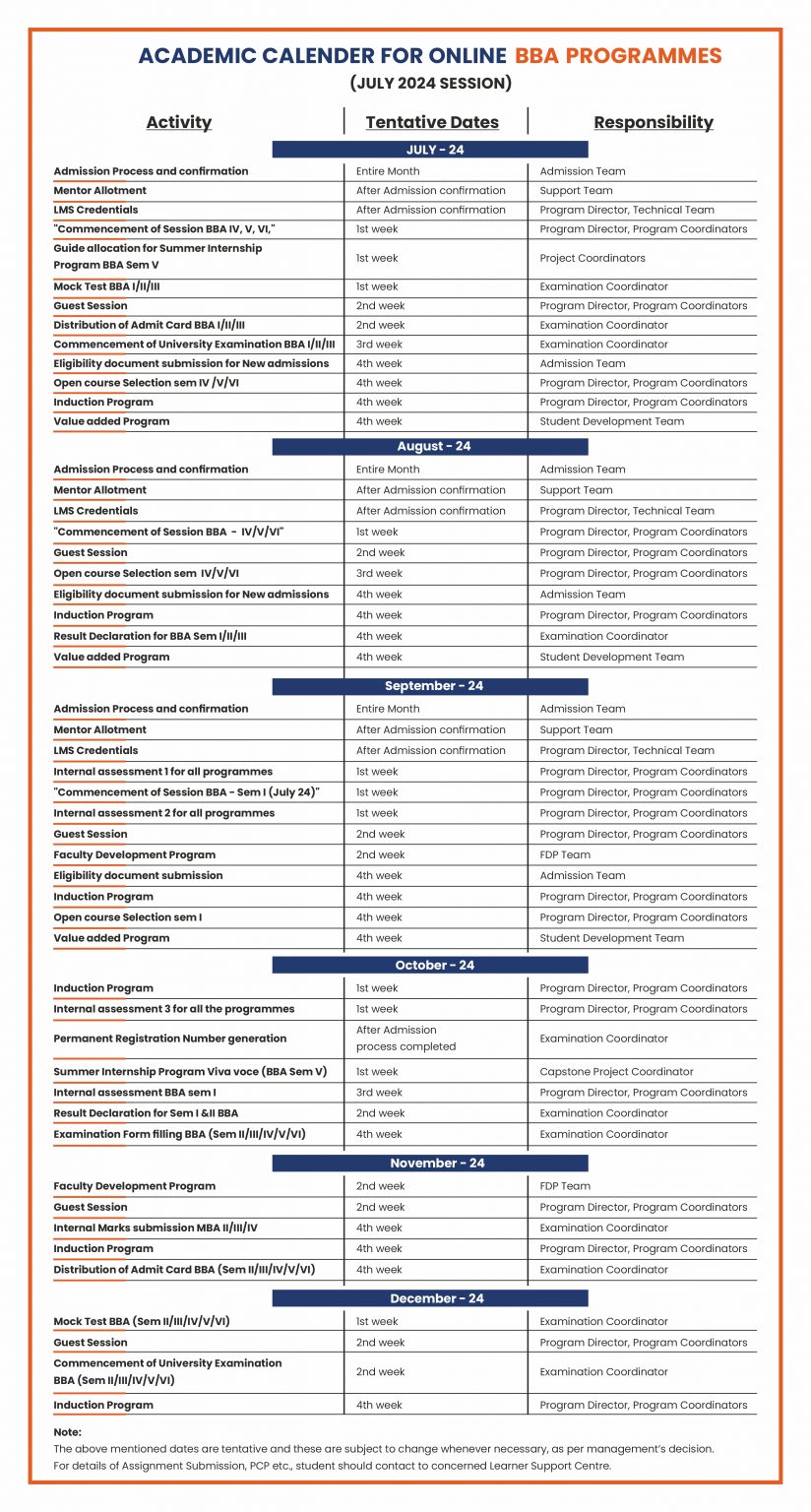 Academic Calendar – School of Online Education